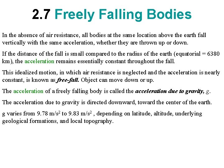 2 7 Freely Falling Bodies 2 7 Freely