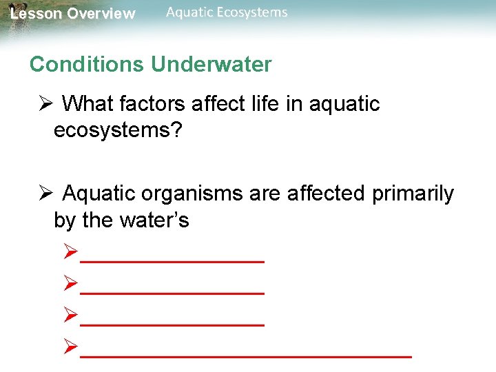 Lesson Overview Aquatic Ecosystems Lesson Overview 4 5
