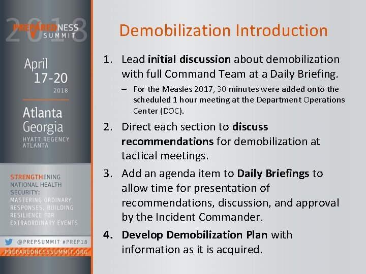 Demobilization and After Action Planning for an Extended