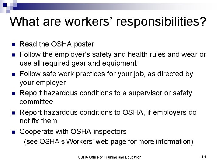Introduction to OSHA Office of Training and Education