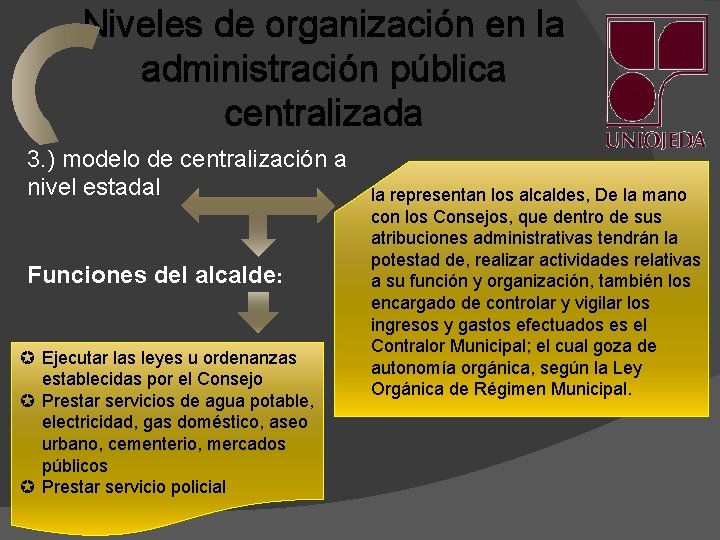 ESTRUCTURA DE LA ADMINISTRACION PUBLICA CENTRALIZADA Y DECENTRALIZADA