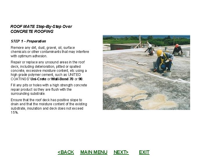 ROOF MATE StepByStep Application Over CONCRETE ROOFING List