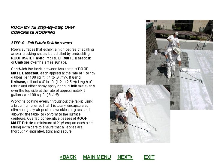 ROOF MATE StepByStep Application Over CONCRETE ROOFING List