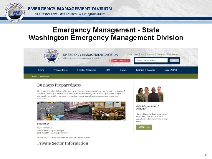 EMERGENCY MANAGEMENT DIVISION A disasterready and resilient Washington