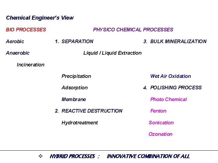 Chemical Engineers View BIO PROCESSES Aerobic PHYSICO CHEMICAL