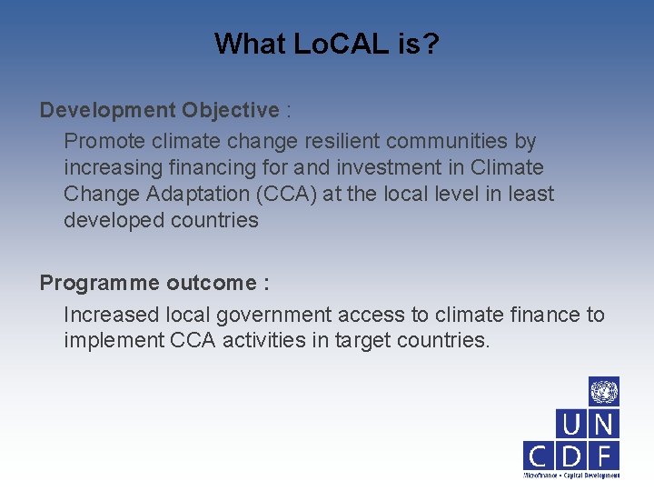 UN Capital Development Fund Local Climate Adaptive Living