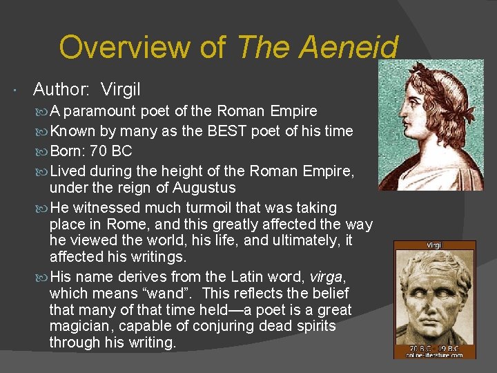 Humanities THE AENEID Overview of The Aeneid Author