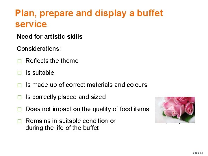 PLAN PREPARE AND DISPLAY A BUFFET SERVICE D