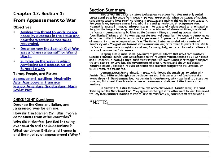 Chapter 17 Section 1 From Appeasement to War