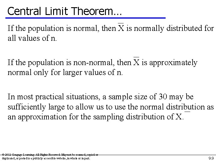 Chapter 9 Sampling Distributions 2012 Cengage Learning All