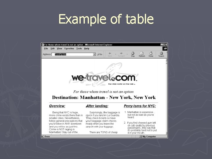 TABLES Session Checklist Learn the ways that tables