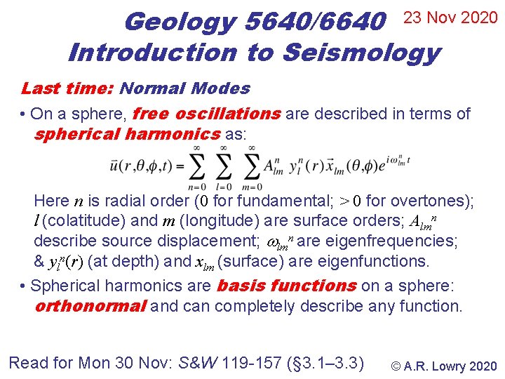 Geology 56406640 23 Nov 2020 Introduction to Seismology