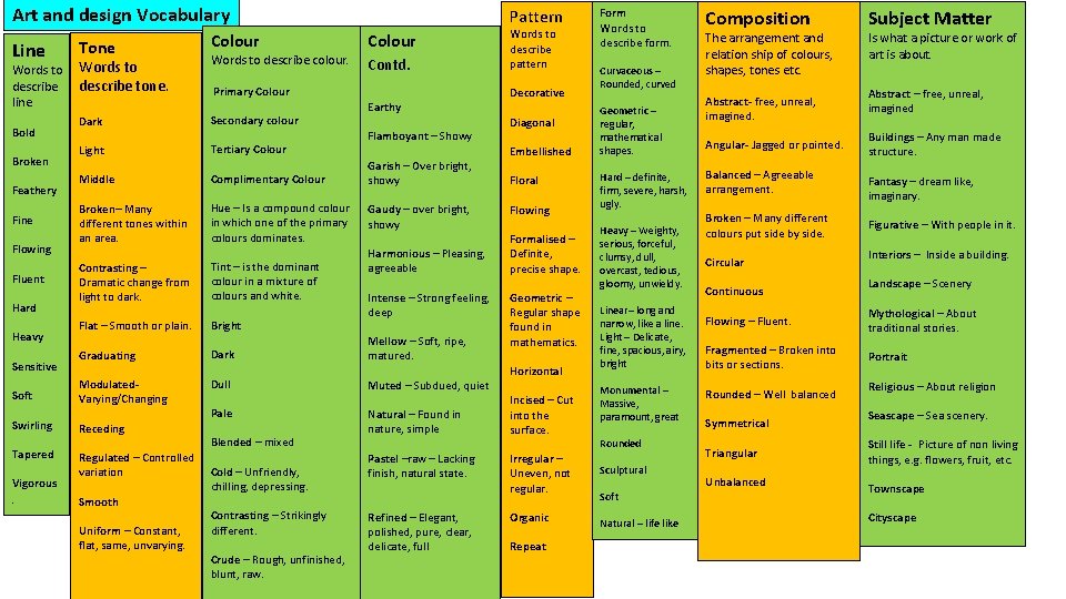Think about Line Tone Form Colour Pattern Subject