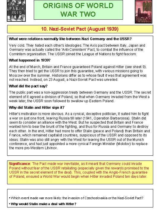 ORIGINS OF WORLD WAR TWO 5 Early German