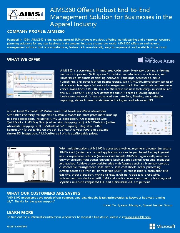 AIMS 360 Offers Robust EndtoEnd Management Solution for