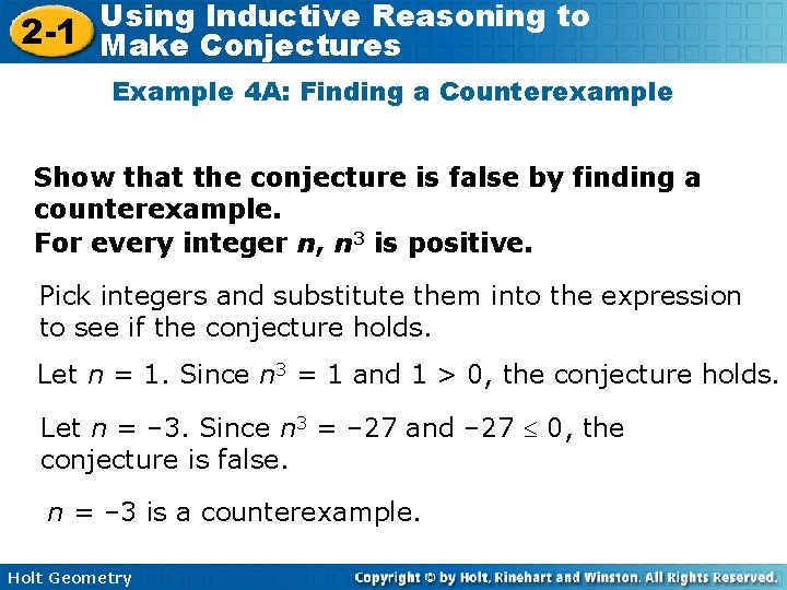 Using Inductive Reasoning to 2 1 Make Conjectures