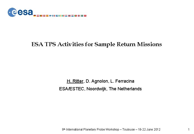 ESA TPS Activities for Sample Return Missions H
