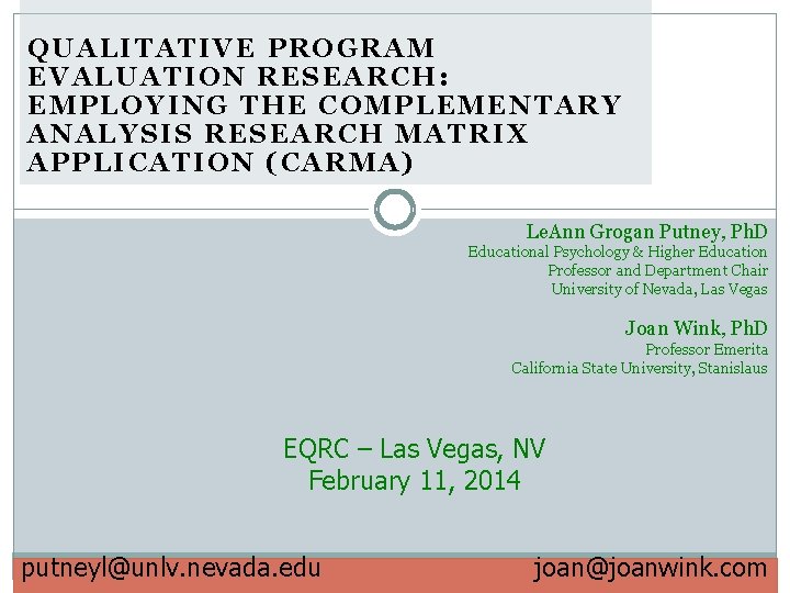 QUALITATIVE PROGRAM EVALUATION RESEARCH EMPLOYING THE COMPLEMENTARY ...