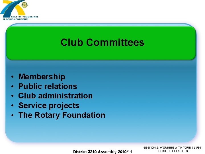 Session 2 Working with Your Club District Leaders