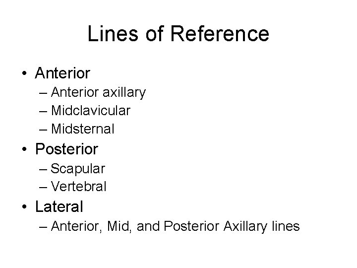 Thorax and Lungs Landmarks Anterior Ribs Intercostal space