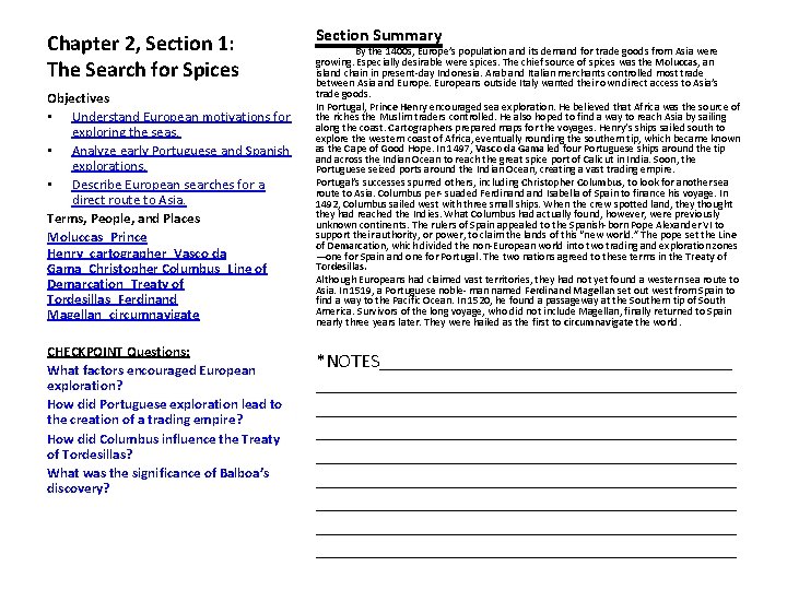 Chapter 2 Section 1 The Search for Spices