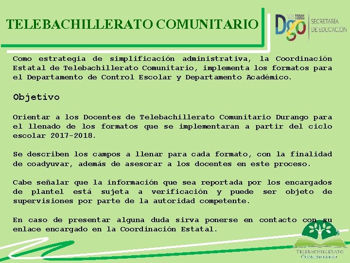 TELEBACHILLERATO COMUNITARIO MANUAL DE LLENADO DE FORMATOS DE