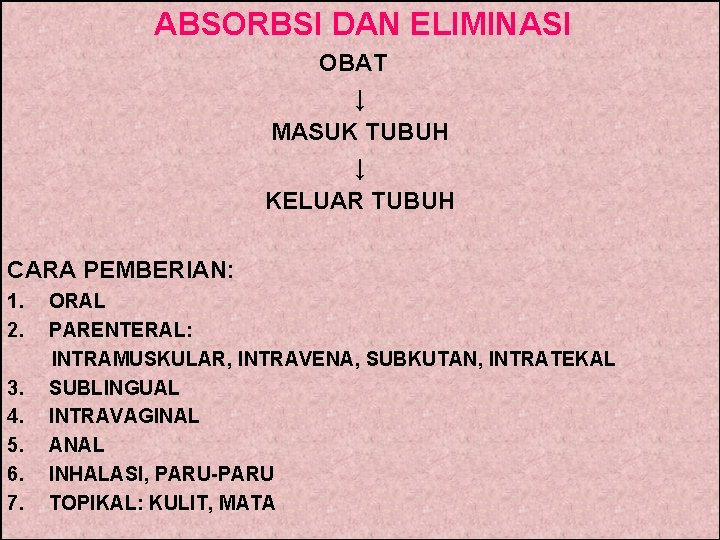 ABSORBSI DAN ELIMINASI OBAT MASUK TUBUH KELUAR TUBUH