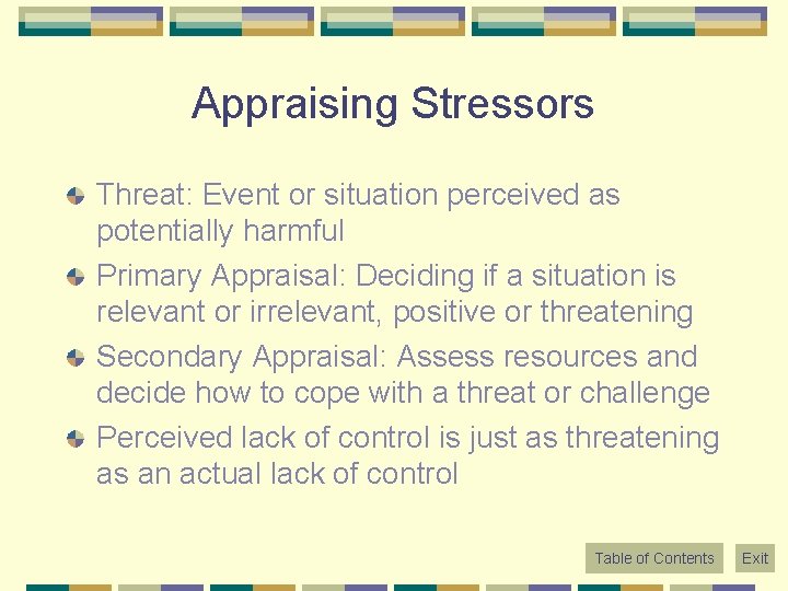 Chapter 15 Health Stress and Coping Table of