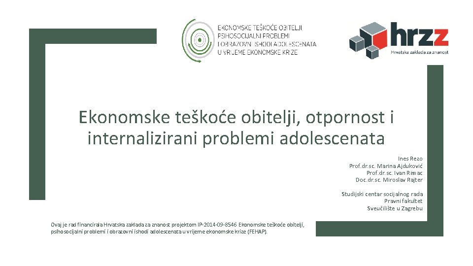 Ekonomske tekoe obitelji otpornost i internalizirani problemi adolescenata