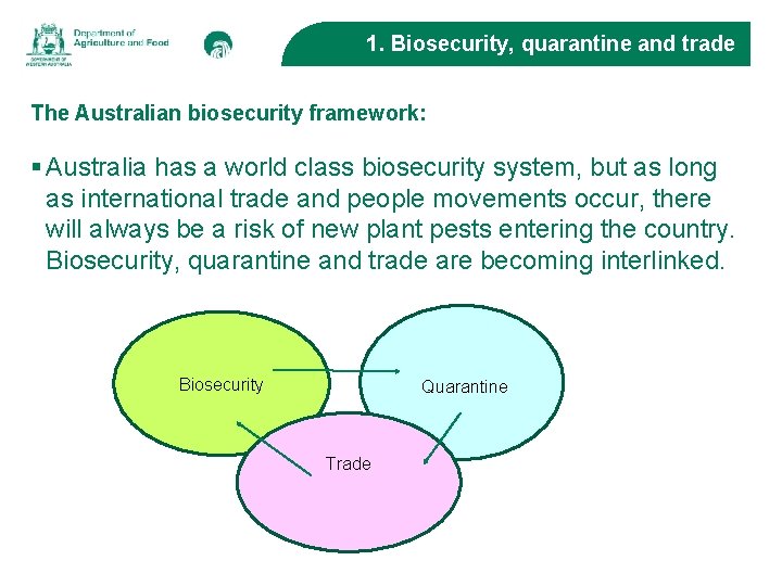 Biosecurity requirements to protect exports and trade Managing