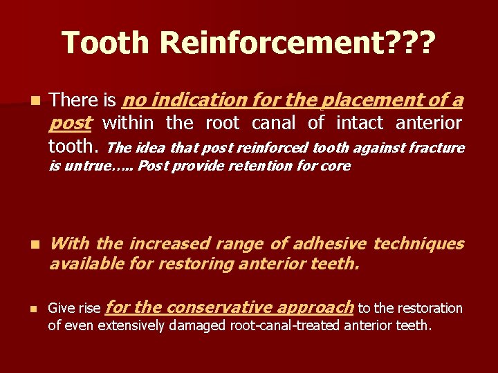 Endodontic Restoration of Endodontically Treated Teeth Part 1
