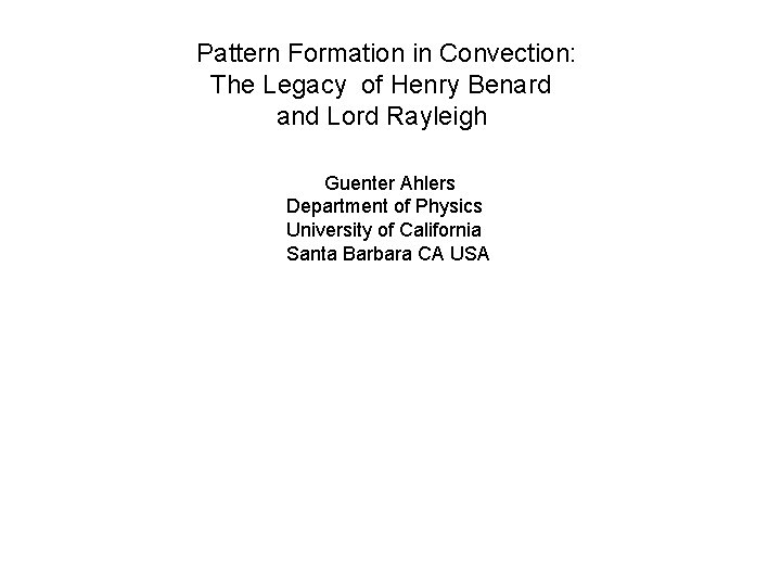 Pattern Formation in Convection The Legacy of Henry
