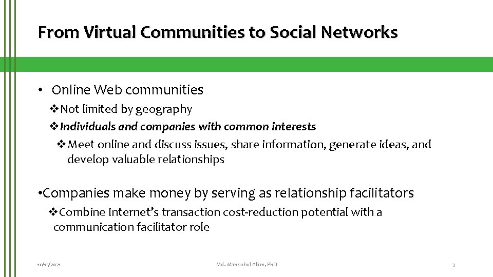 MIS 205 EBusiness Lecture 6 Virtual Communities Book