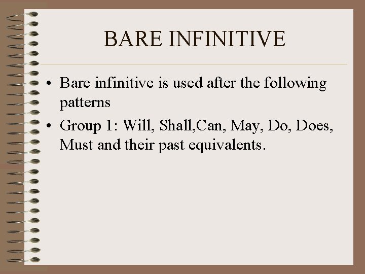 Infinitives List 1 VERB to inf Agree Appear