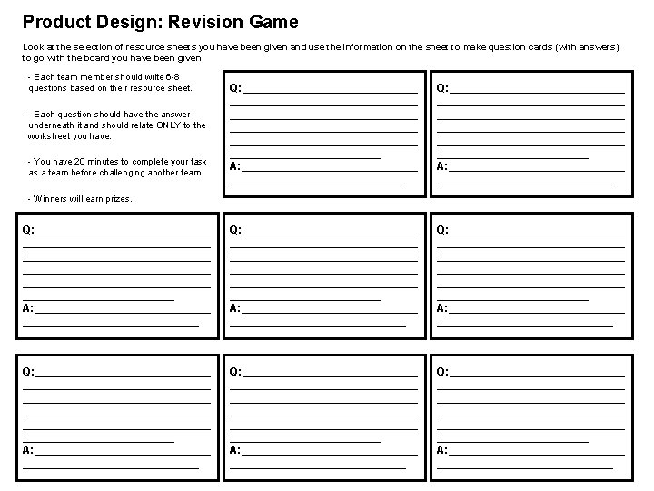 Product Design Revision Game Look at the selection