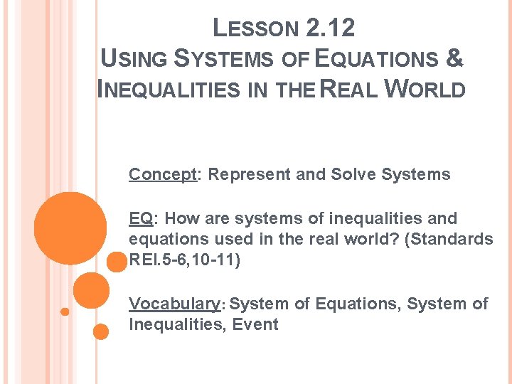 LESSON 2 12 USING SYSTEMS OF EQUATIONS INEQUALITIES
