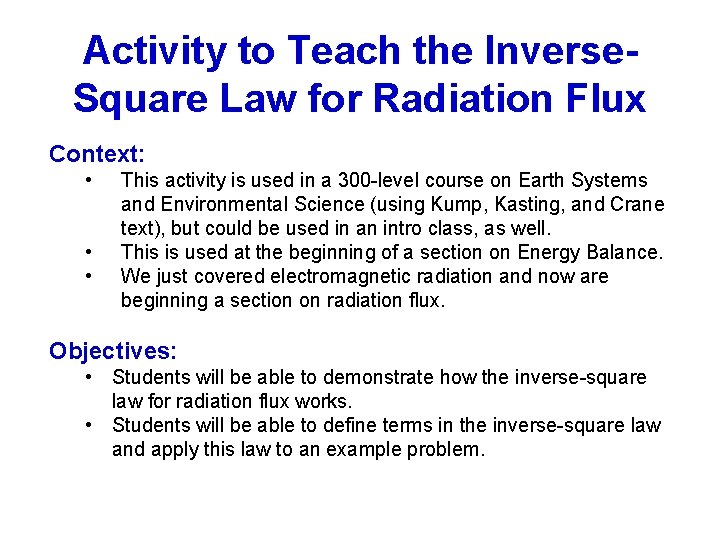 Activity to Teach the Inverse Square Law for