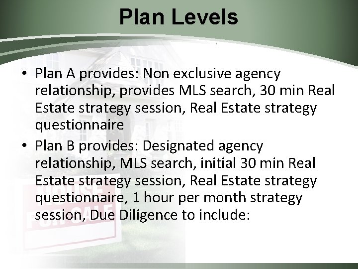 Overview for your acquisition team Market Property Plan