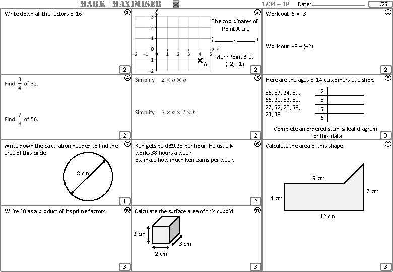 MARK MAXIMISER Write down all the factors of