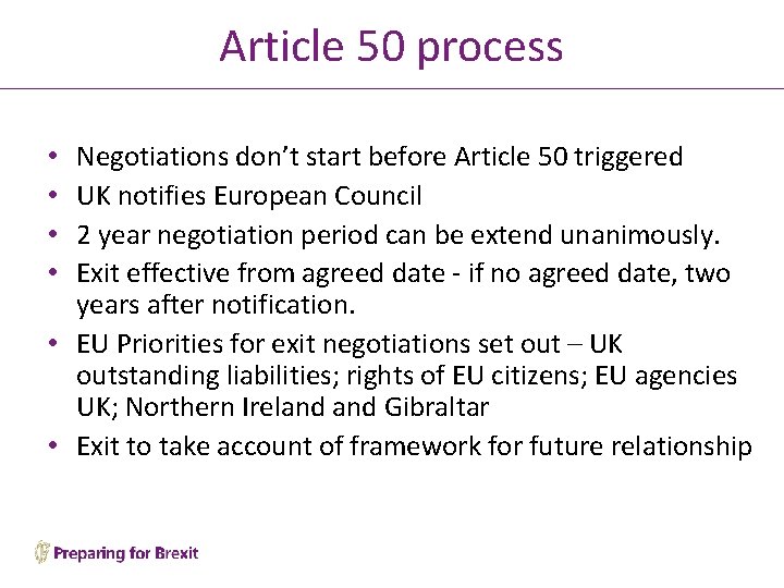 Preparing for Brexit 17 January 2017 Overall Approach