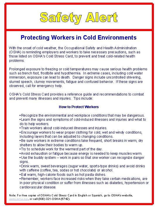 Protecting Workers in Cold Environments With the onset