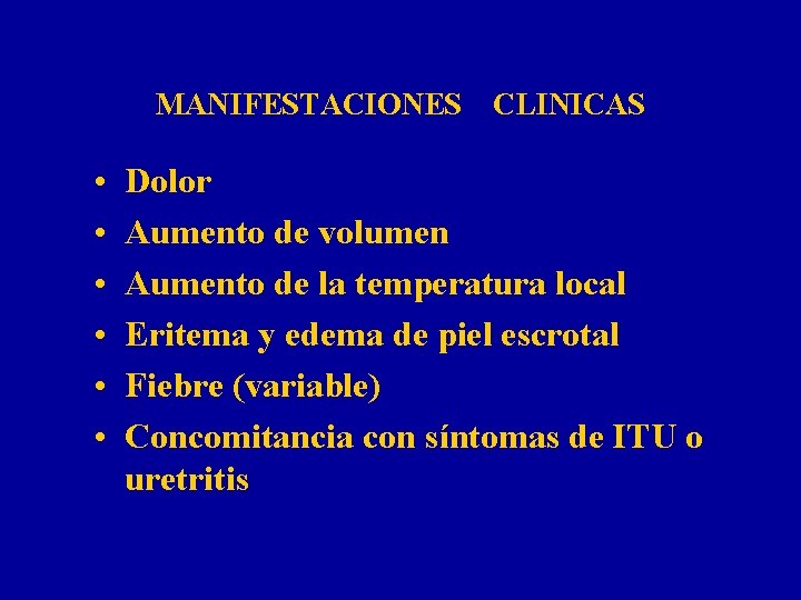 PATOLOGIA GENITAL EPIDIDIMITIS AGUDA El ms comn de