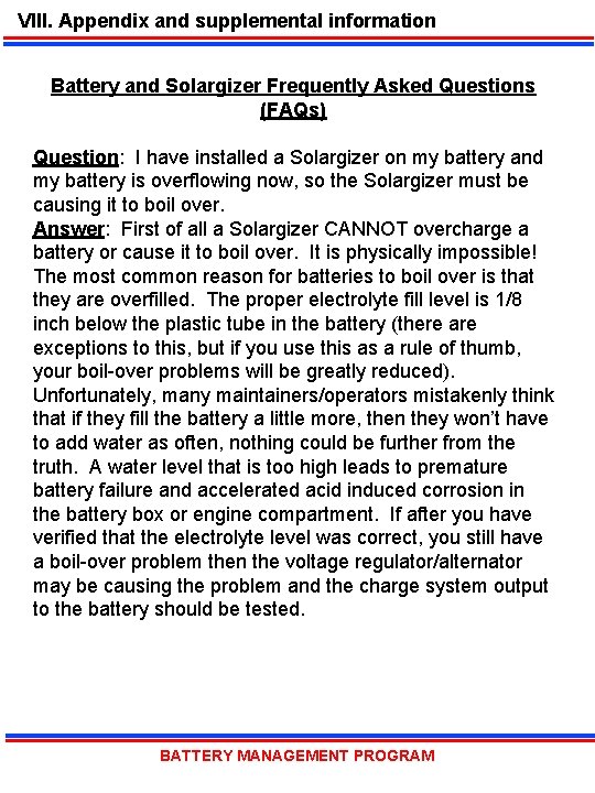 VIII Appendix and supplemental information Battery and Solargizer