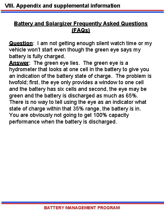 VIII Appendix and supplemental information Battery and Solargizer