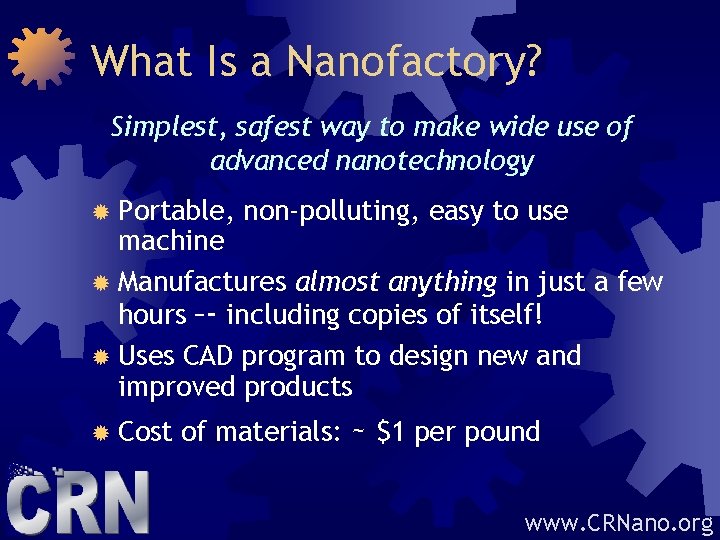 Global Impacts of Emerging Technologies The Nanofactory Science