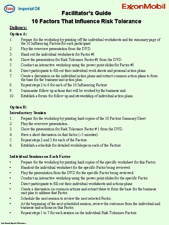 Facilitators Guide 10 Factors That Influence Risk Tolerance
