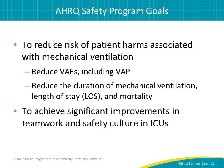 AHRQ Safety Program for Mechanically Ventilated Patients Build