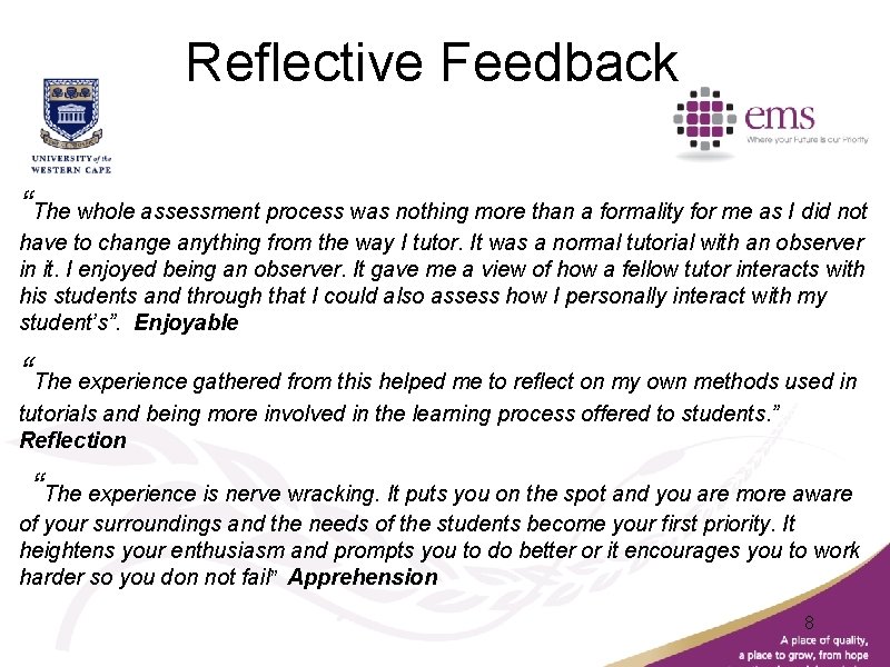 Lessons learnt from peer observation and tutorship the