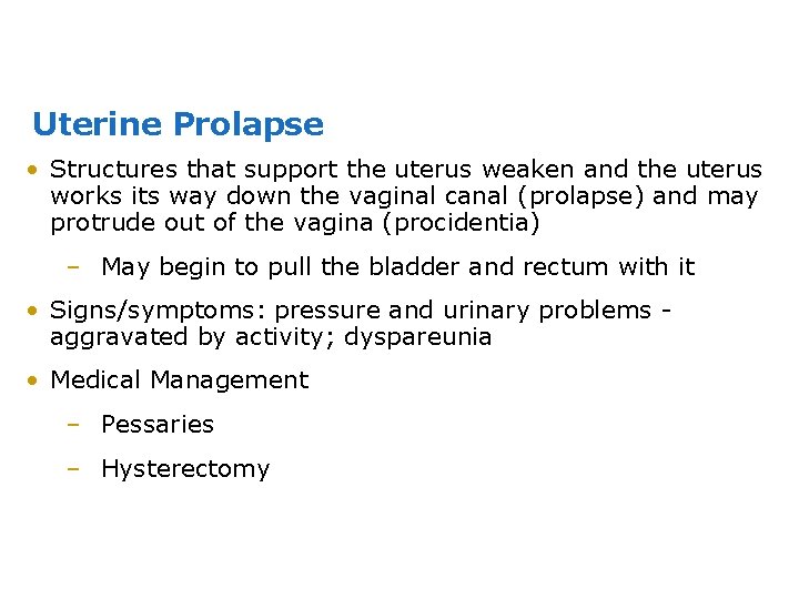 Management of Patients With Female Reproductive Disorders Pelvic