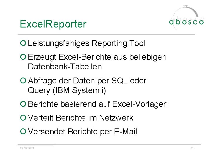Excel Reporter ExcelBerichte erstellen und verteilen www abosco